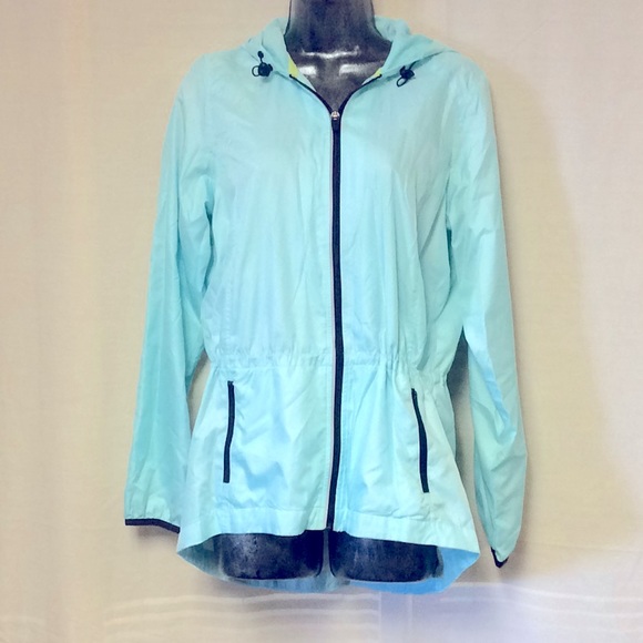Xersion | Jackets & Coats | Light Blue Hooded Windbreaker Rain Coat ...
